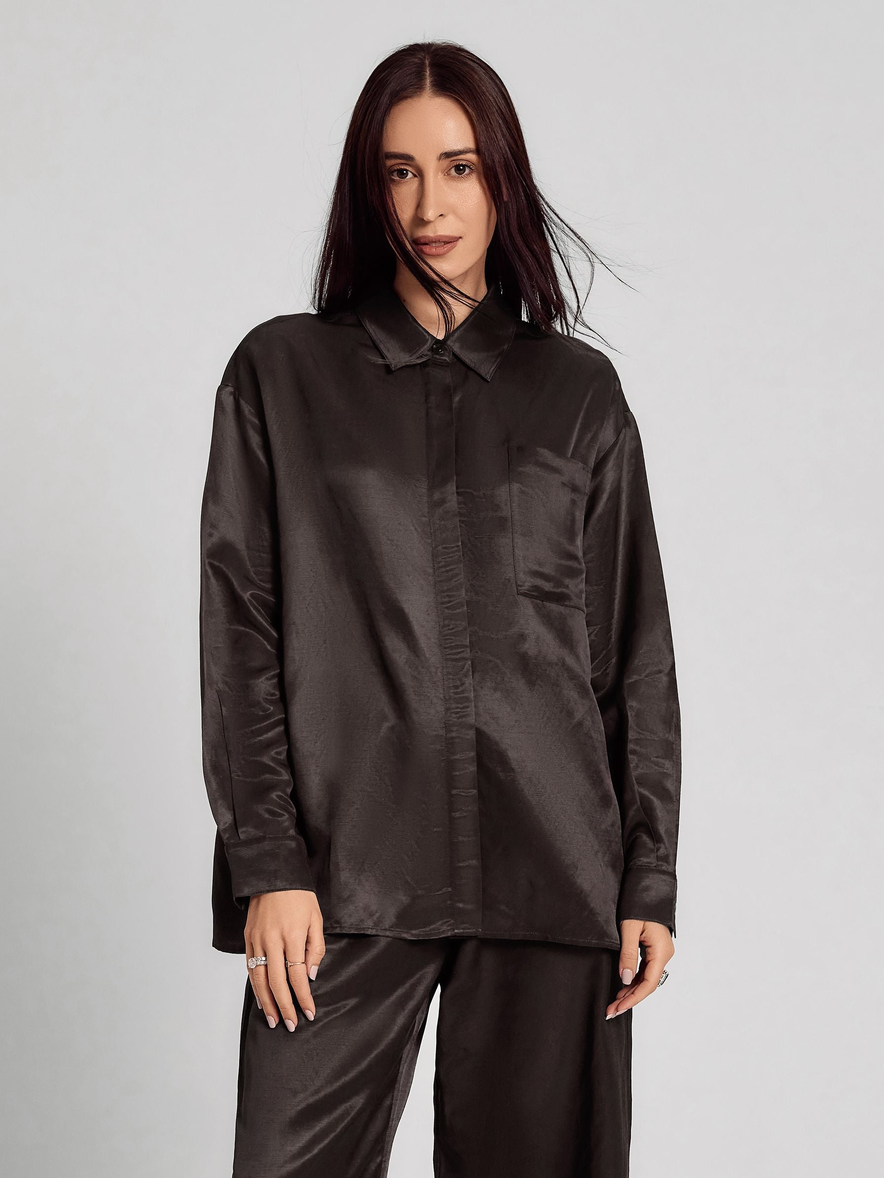 SAIA Oversized Elegant Shirt-Brown – MUSETOPIA